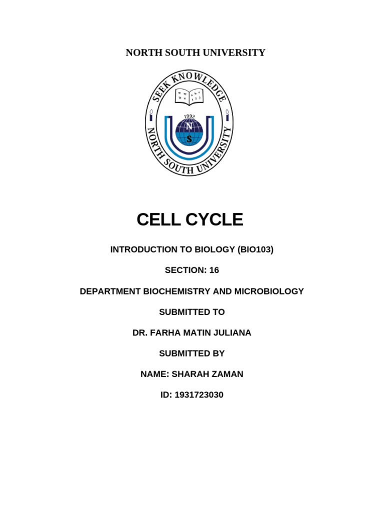 BIO 103 CEll CYCLE Assignment | PDF | Mitosis | Cell (Biology)