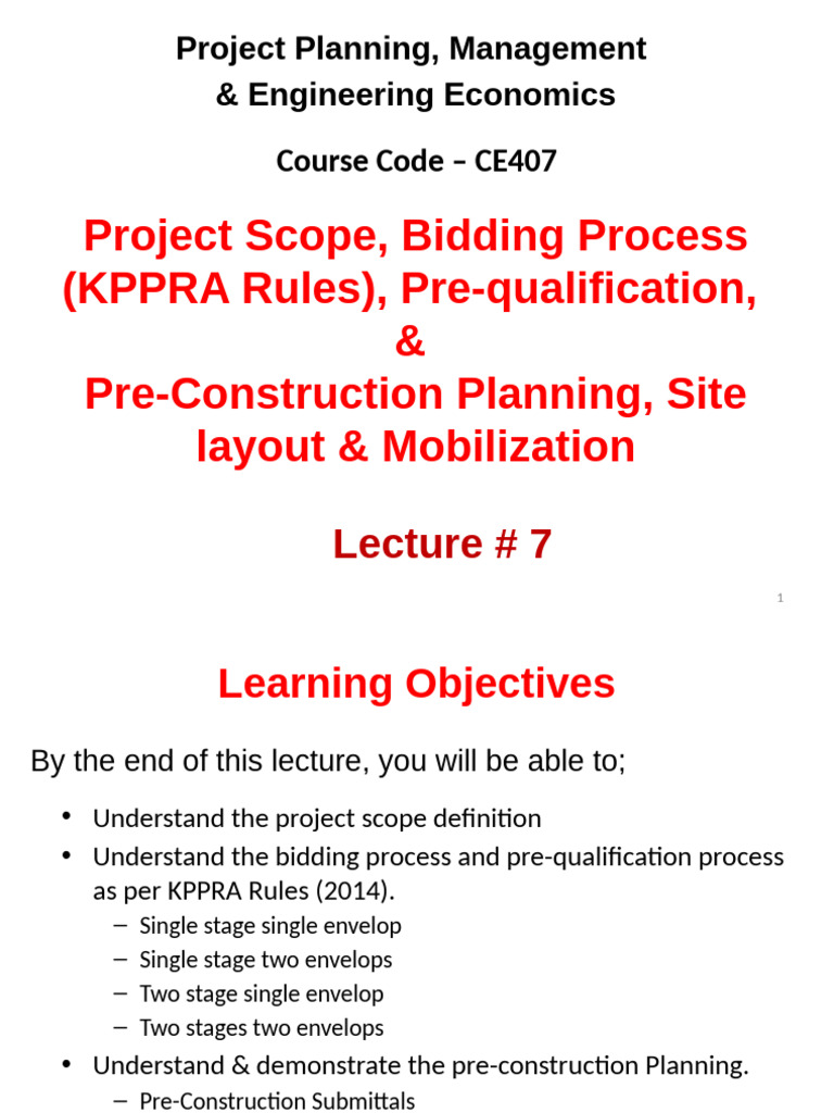 Lesson 07 Scope, Bidding Process, Pre-Construction (Fall 2018) | PDF | Business