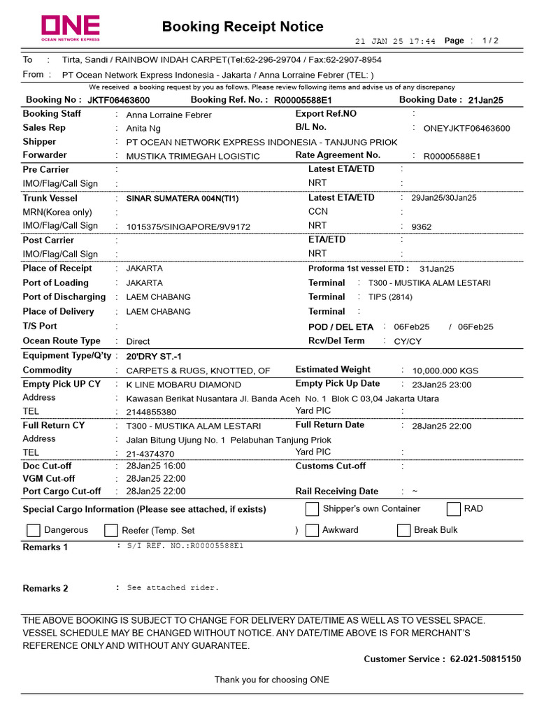 RIC TGL 25-01-2025 Laemchabang (Sentul) | PDF | Supply Chain Management ...