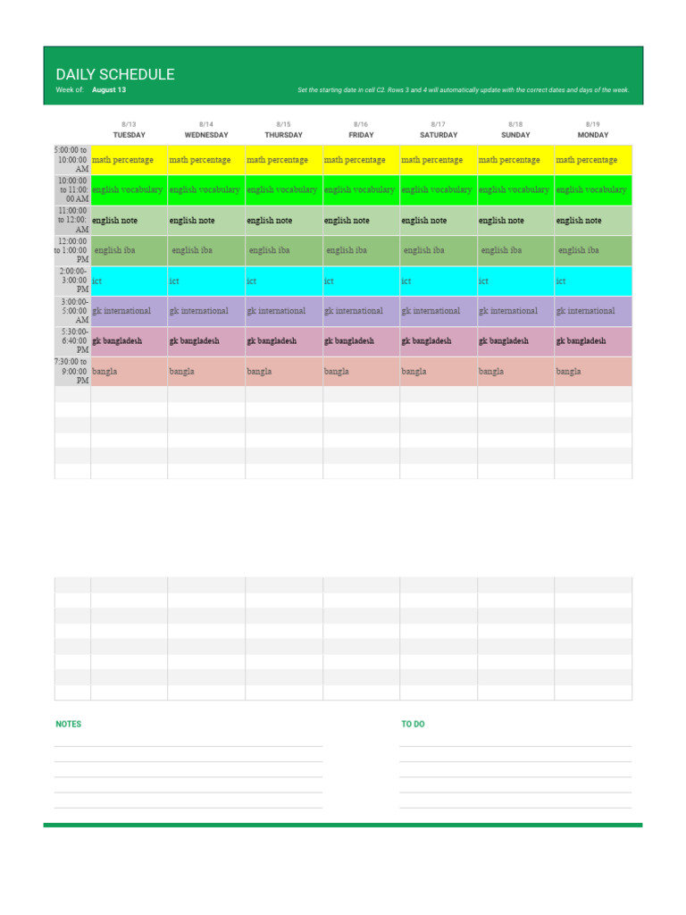 Schedule - Daily schedule | PDF