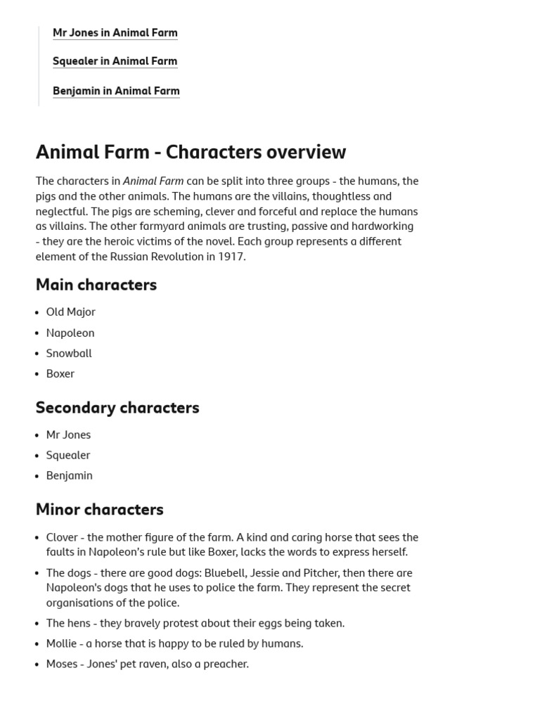 Animal Farm - Characters Overview - Characters - OCR - GCSE English ...