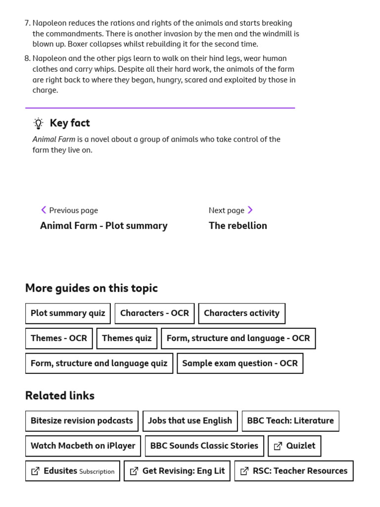 Animal Farm - Key Plot Details - Plot Summary - OCR - GCSE English ...