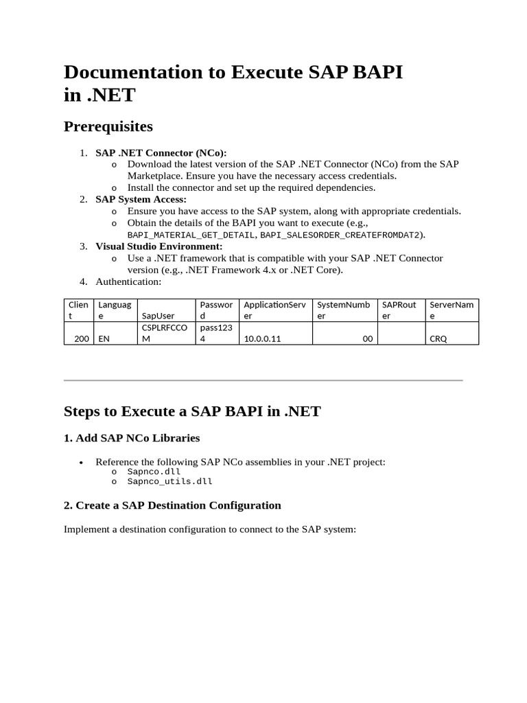 Documentation To Execute SAP BAPI in | PDF | Parameter (Computer Programming) | Software Development