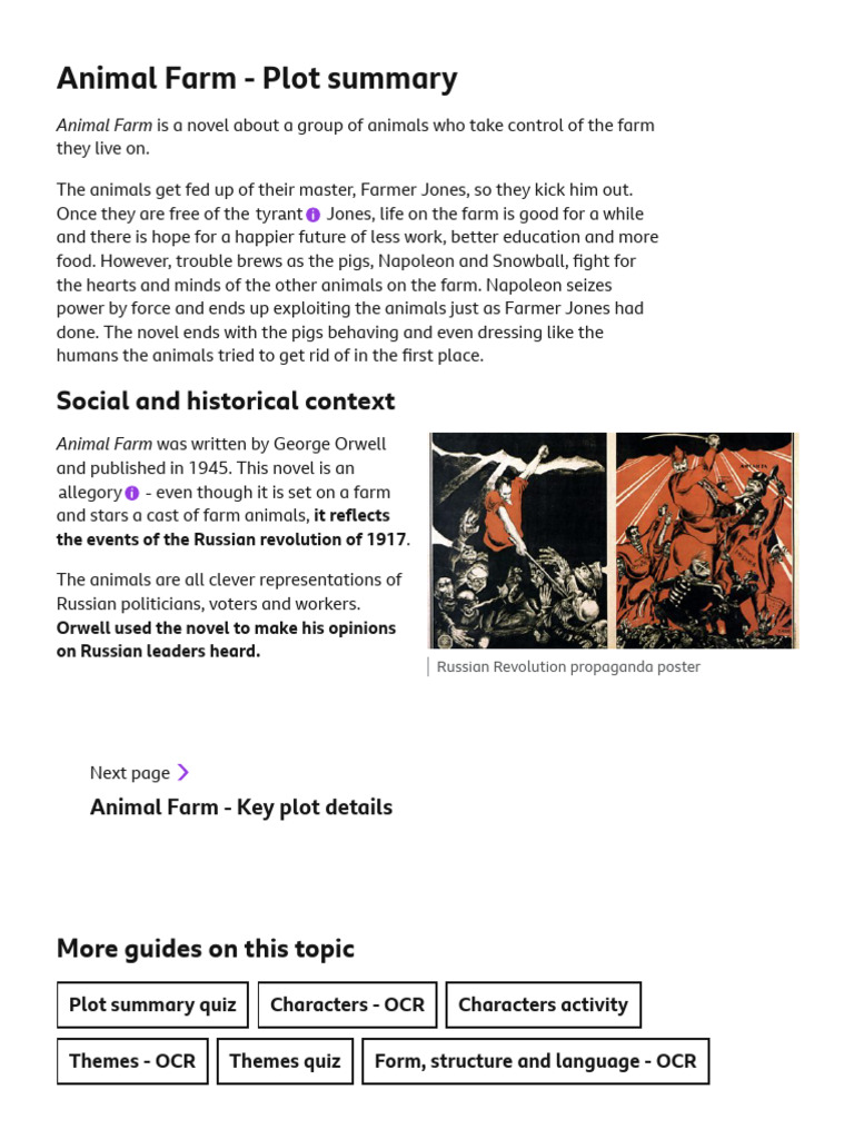 Animal Farm - Plot Summary - Plot Summary - OCR - GCSE English ...