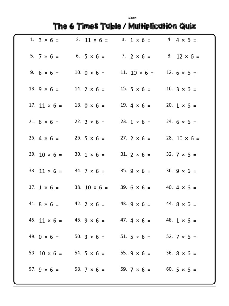 6 Times Table Quiz | PDF
