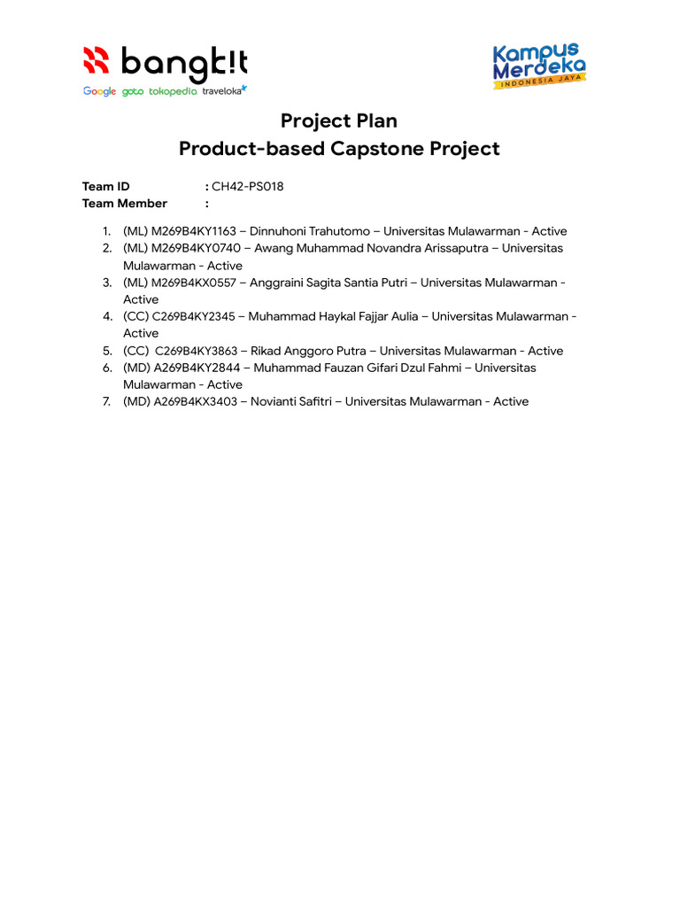Project Plan For Bangkit Academy Batch 2 2024 Product-Based Capstone ...