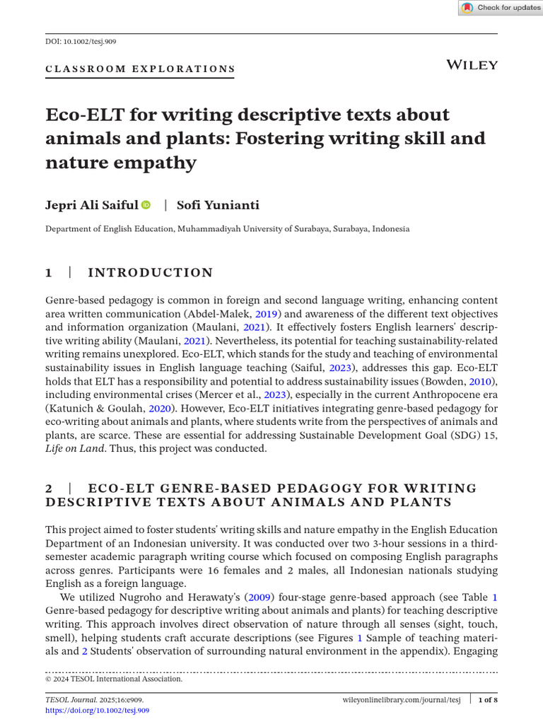 TESOL_Journal_2024_Saiful_Eco‐ELT_for_writing_descriptive_texts | PDF ...