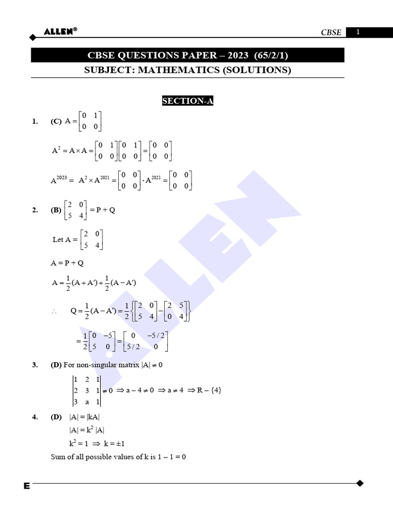CBSE-2023-Mathematics-Paper-Solution | PDF | Mathematical Objects | Mathematical Analysis