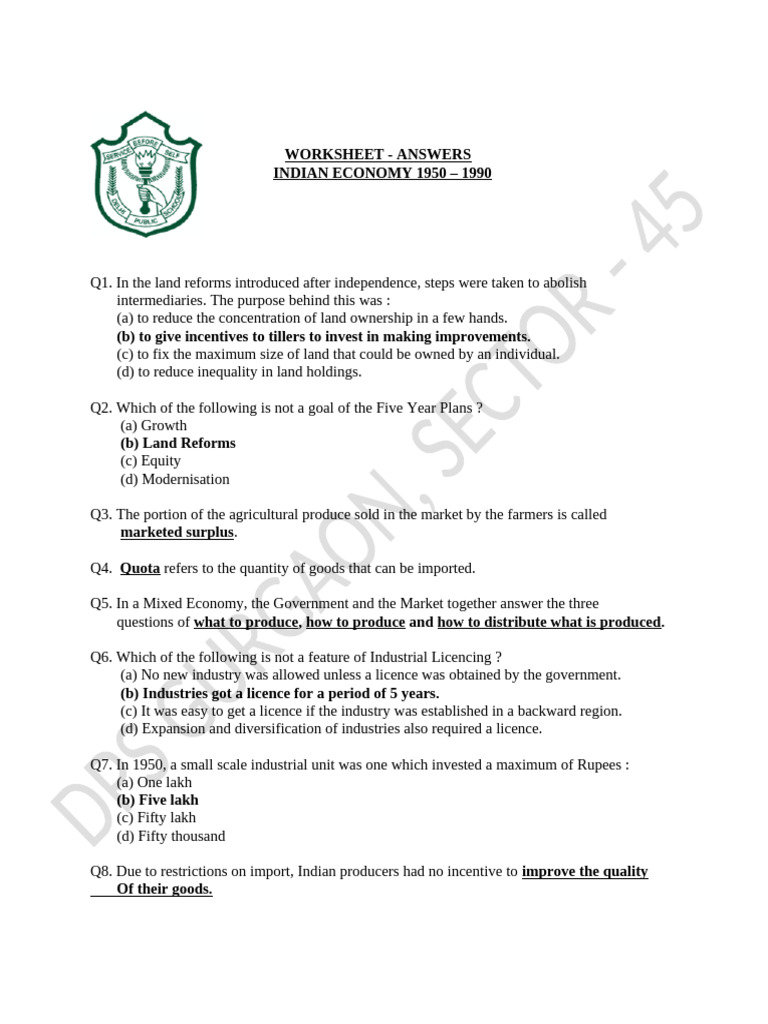 Worksheet IED CH 2 ANS | PDF | Economic Growth | Subsidy