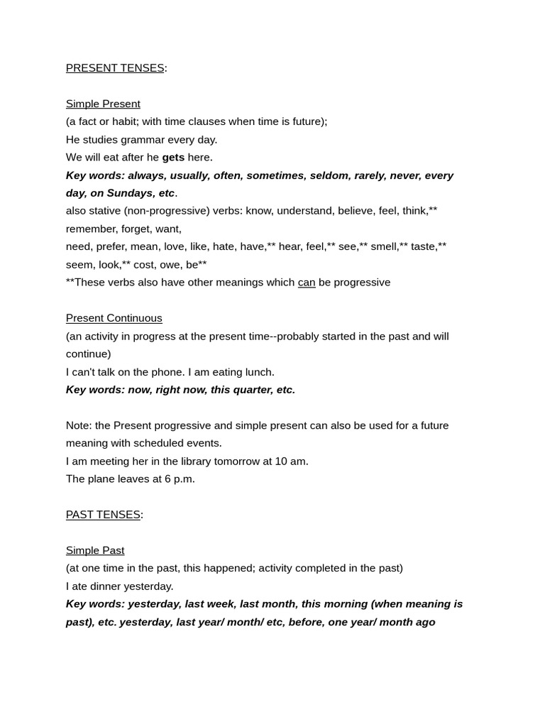 English Tenses and Time Signals | PDF | Grammatical Tense | Language ...