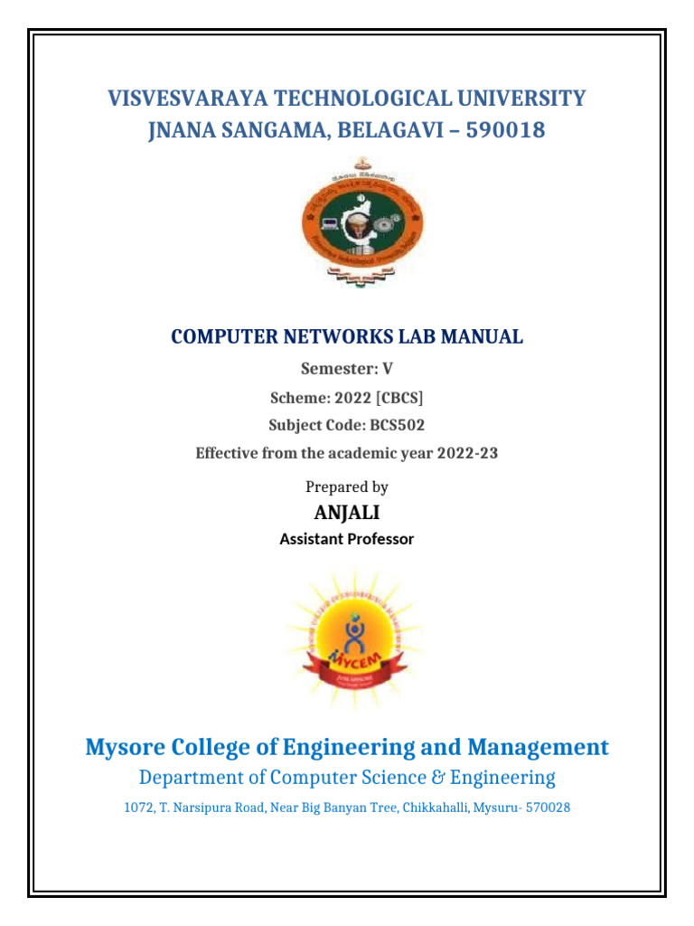 Computer Networks Lab Manual BCS502 | PDF