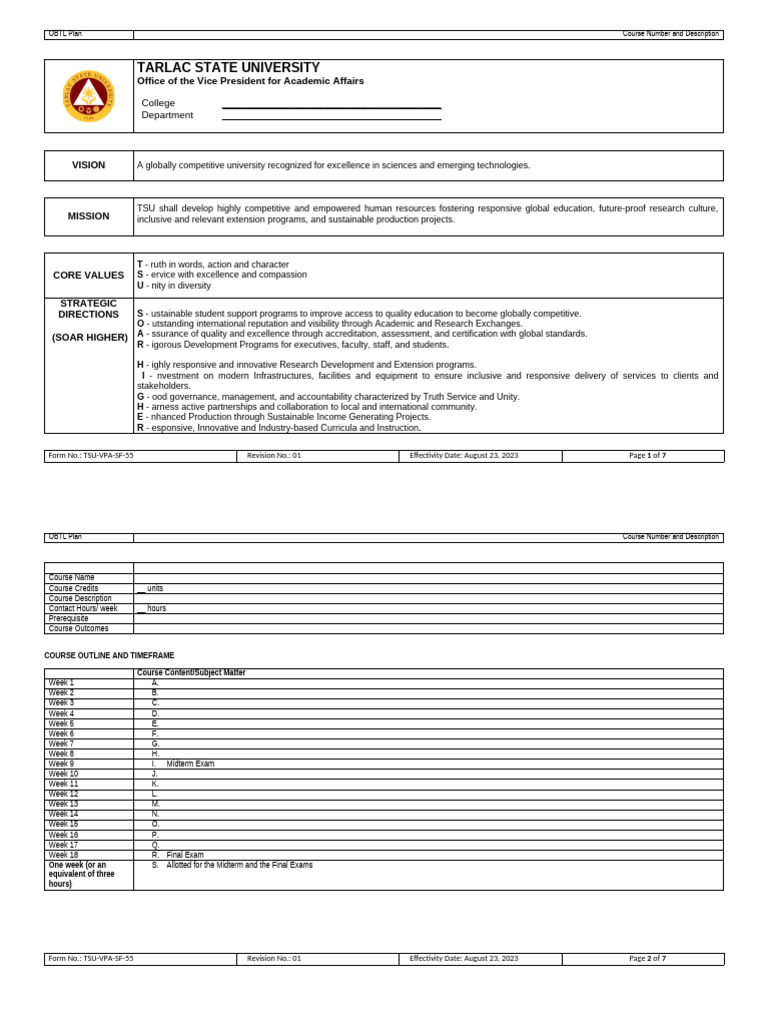 55 New Obtl Template Flexible Learning As of 8 17 23 | PDF