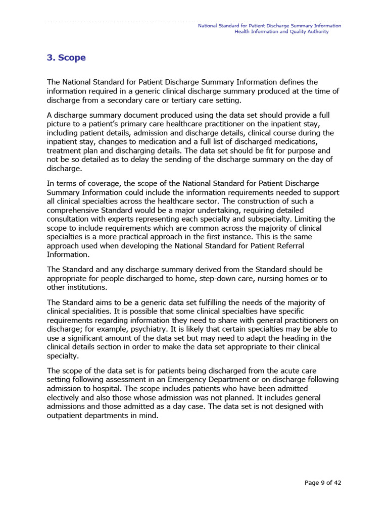 National Standard Patient Discharge Summary - 9 | PDF | Patient ...