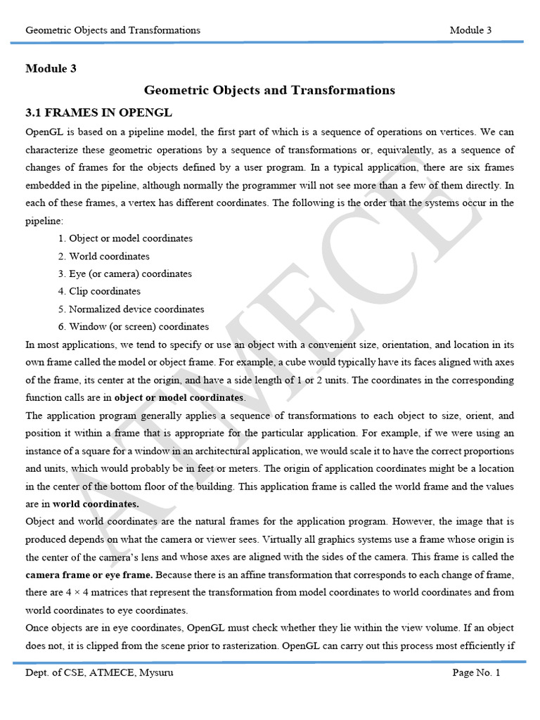 Cg Module3 On Pdf Matrix Mathematics Cartesian Coordinate System