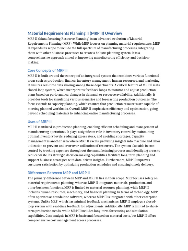 MRP II Report | PDF | Economies | Supply Chain Management