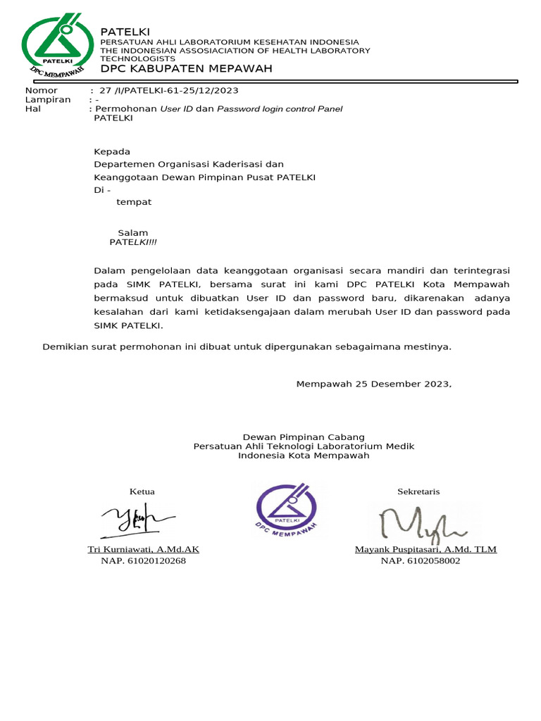 Permohonan Akses SIMK PATELKI | PDF