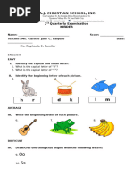 First Quarter Exam Kindergarten | PDF
