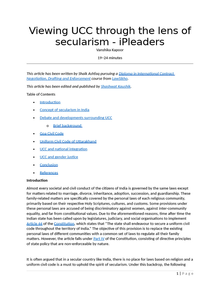 Viewing UCC Through The Lens of Secularism | PDF | Polygamy | Marriage