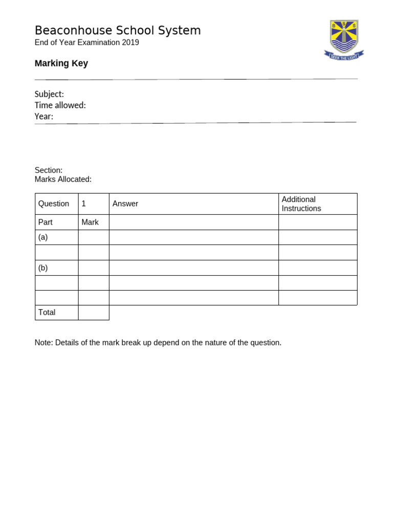 Examination Paper Marking Key Template | PDF