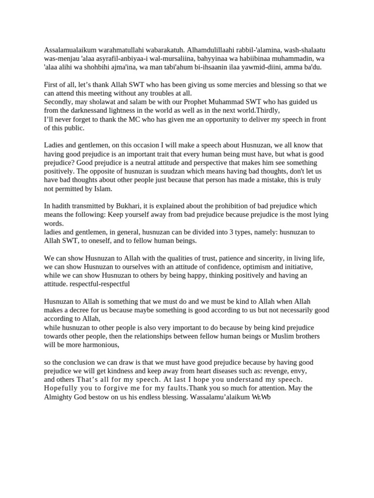 Islamic Speech on Husnuzan in English | PDF | Religious Belief And ...