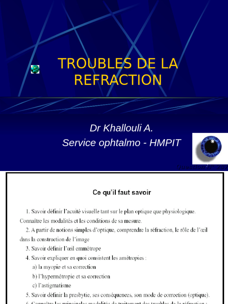 Refraction | PDF | Myopie | Œil humain