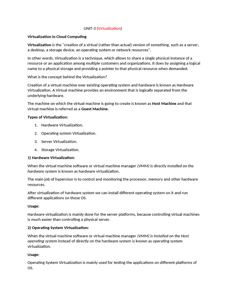 UNIT-3 CC | PDF | Virtualization | Cloud Computing