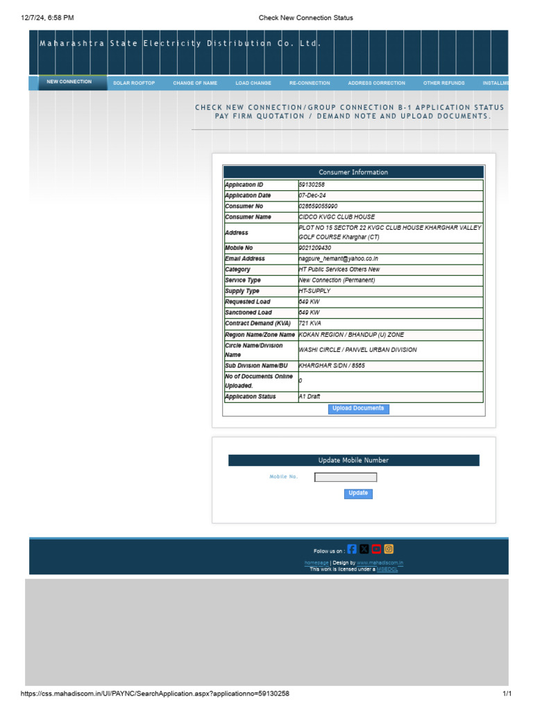 Check New Connection Status KVGC | PDF | Electric Power | Power (Physics)