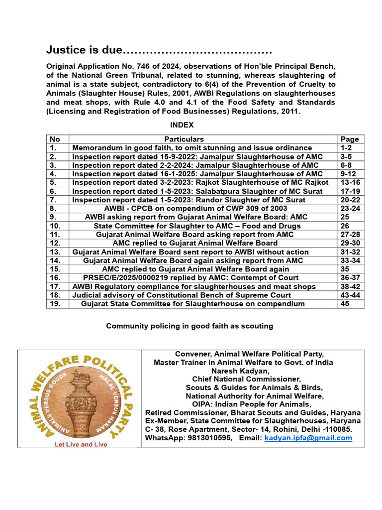 Representation of Master Trainer in Animal Welfare To Govt. of India: Omit Stunning Terms With ...