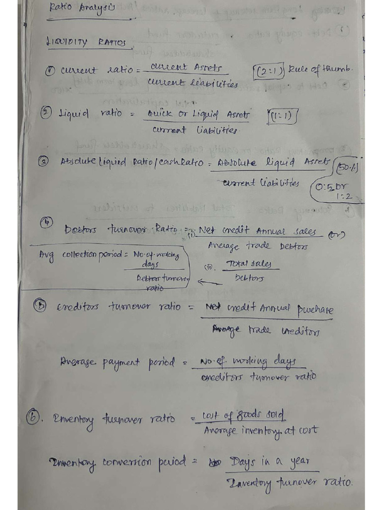 Ratio Analysis (Formulas) | PDF