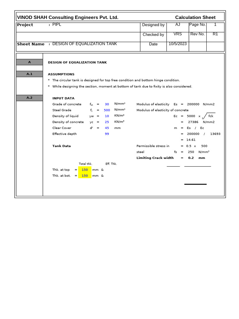 Design of Tank RCC Walls | PDF | Young's Modulus | Materials
