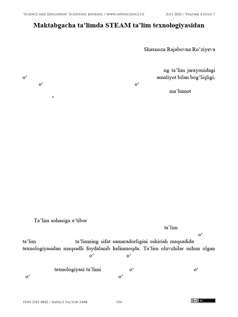 Maktabgacha Ta Limda Steam Ta Lim Texnologiyasidan Foydalanish ...