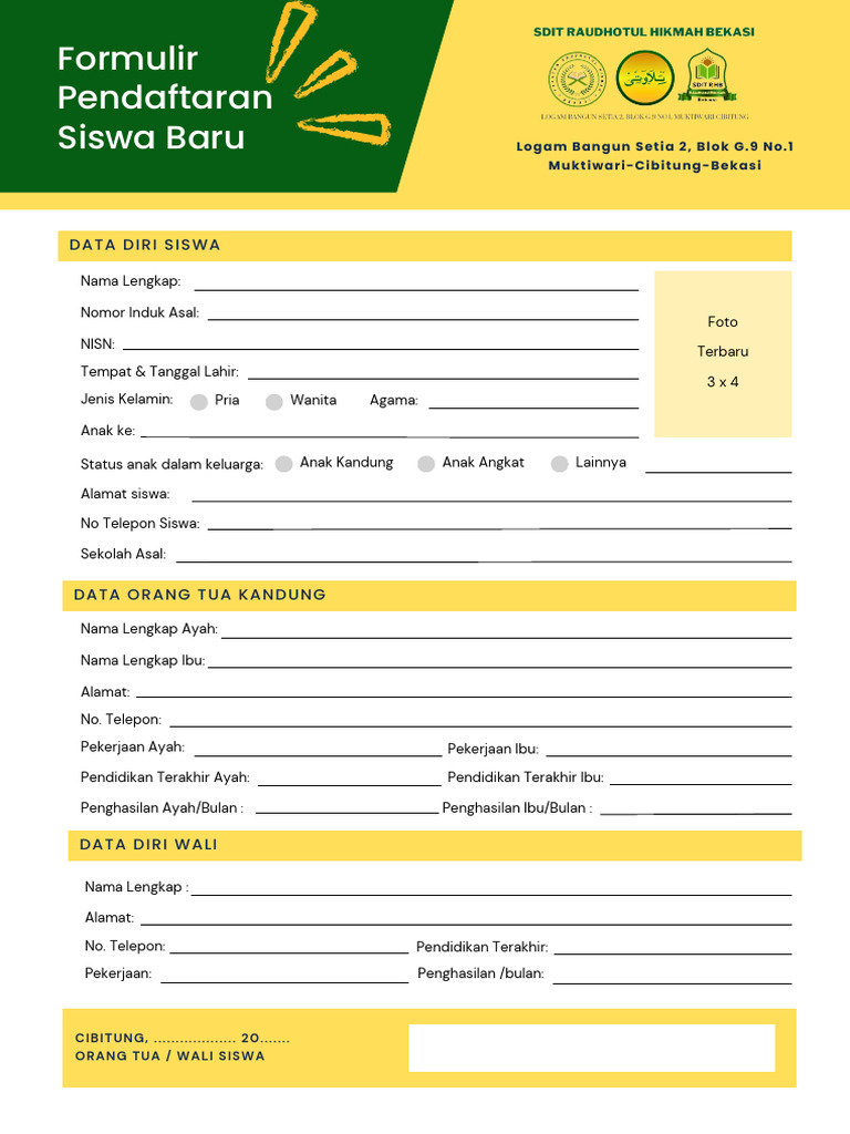 Formulir Pendaftaran Siswa Baru Hijau Kuning FINAL | PDF