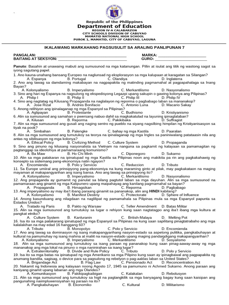 MNHS Ap7 PT Q2 2024-2025 | PDF