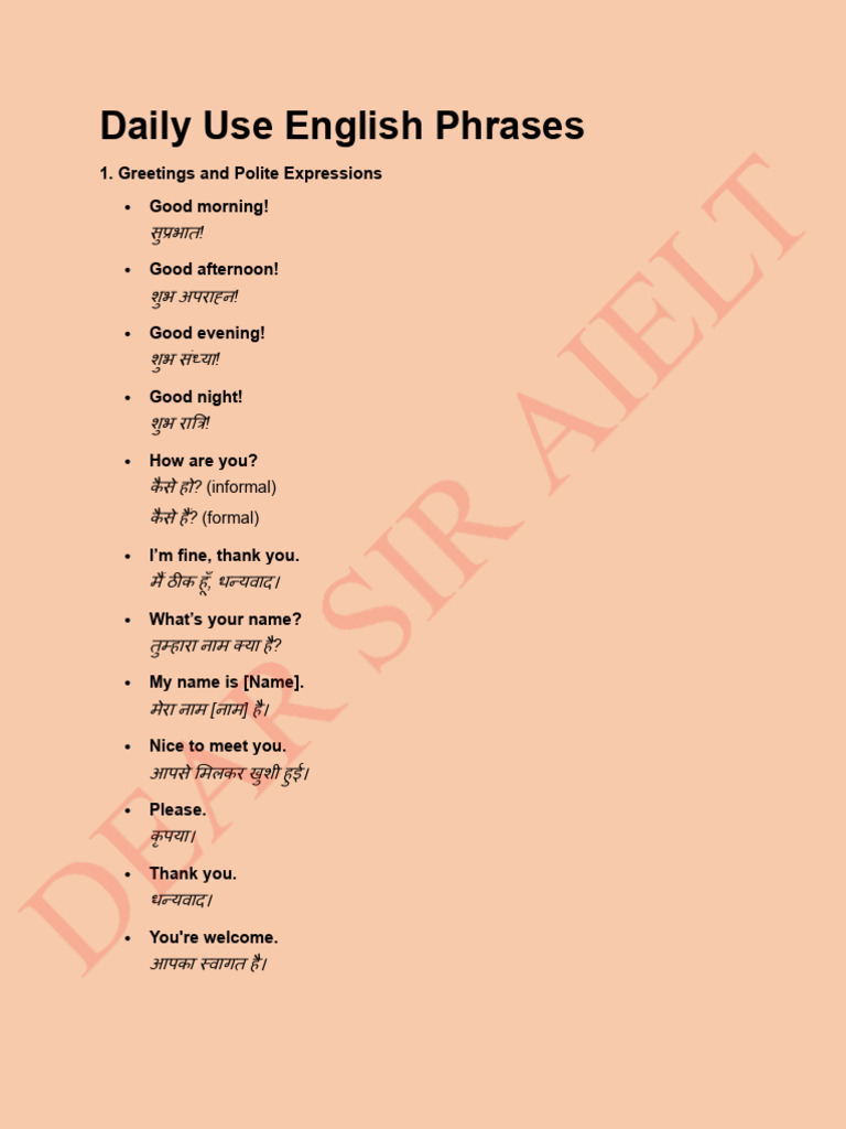Daily Use English Phrases | PDF