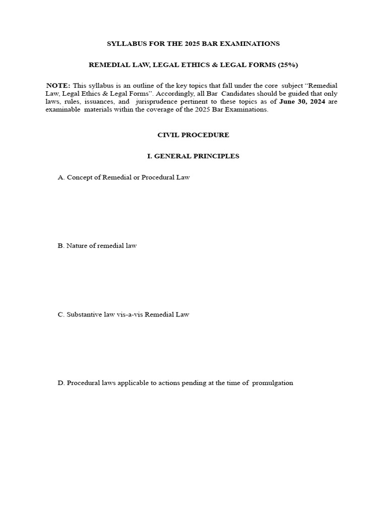 2025 Bar Exam Remedial Law Syllabus | PDF | Lawsuit | Appeal