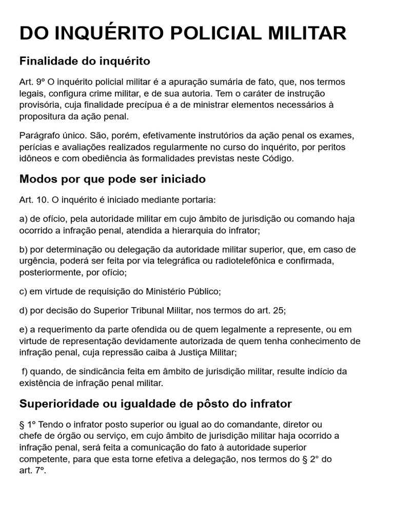 Inquérito Policial Militar: Procedimentos e Regras | PDF | Jurisdição ...