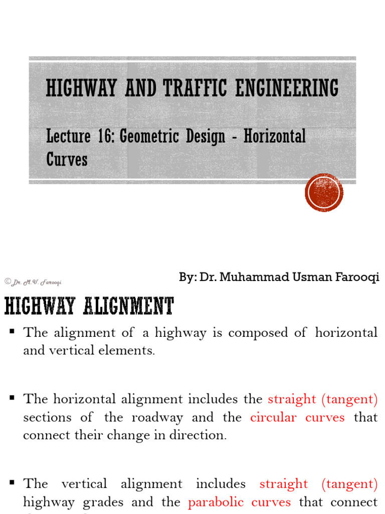 Lec-16 - Geometric Design - Horizontal Curves | PDF | Curvature | Force