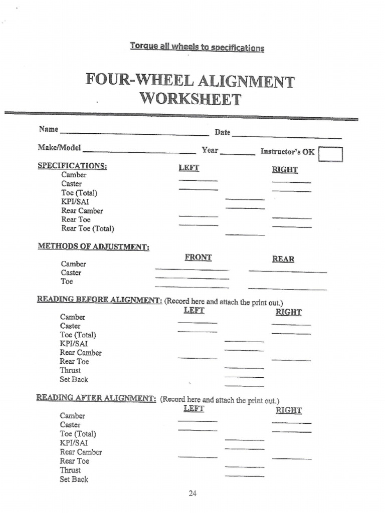 25 Wheel Alignment Worksheet | PDF