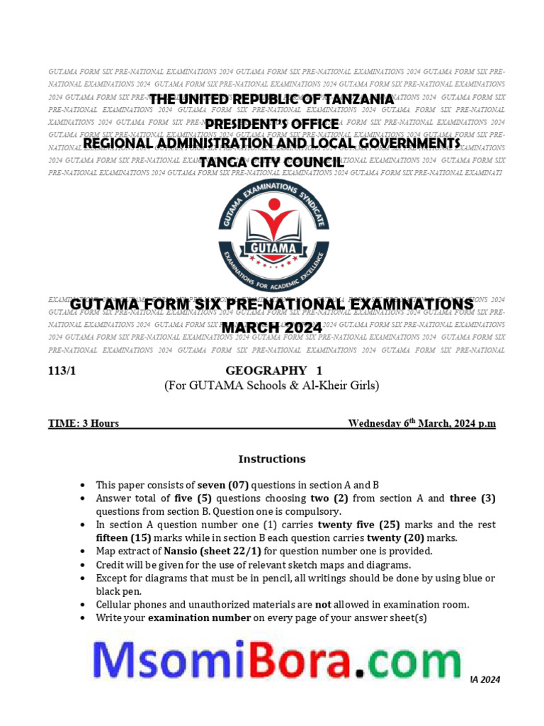 Nansio Geography Exam Paper 2024 | PDF | Wetland | Soil