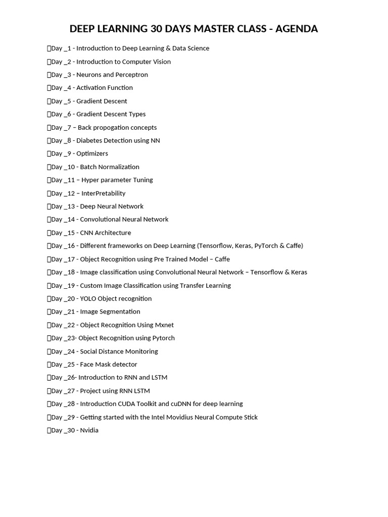 Deep Learning Agenda | PDF