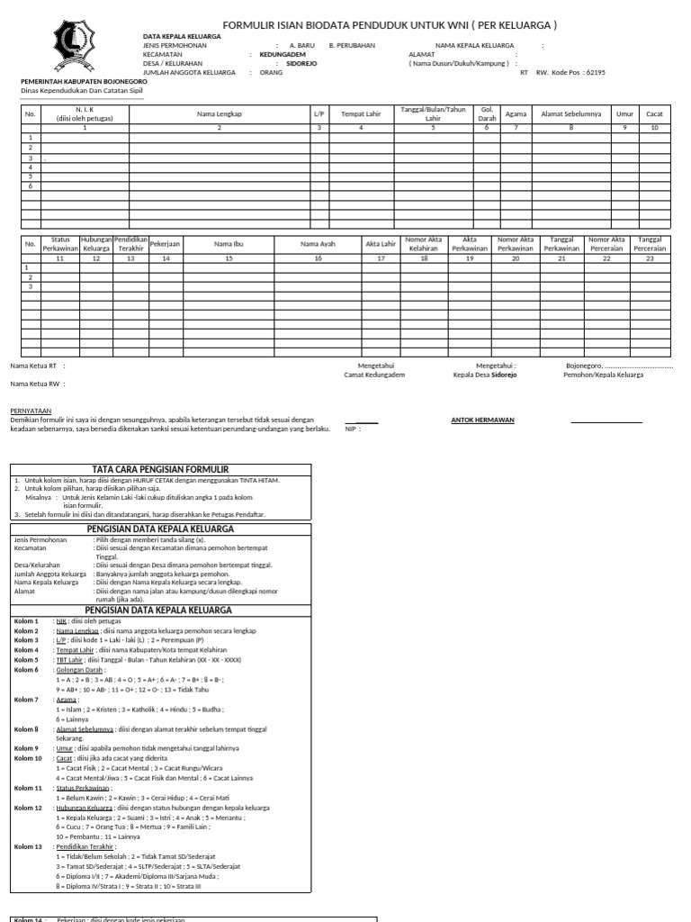Formulir Pengajuan KK | PDF