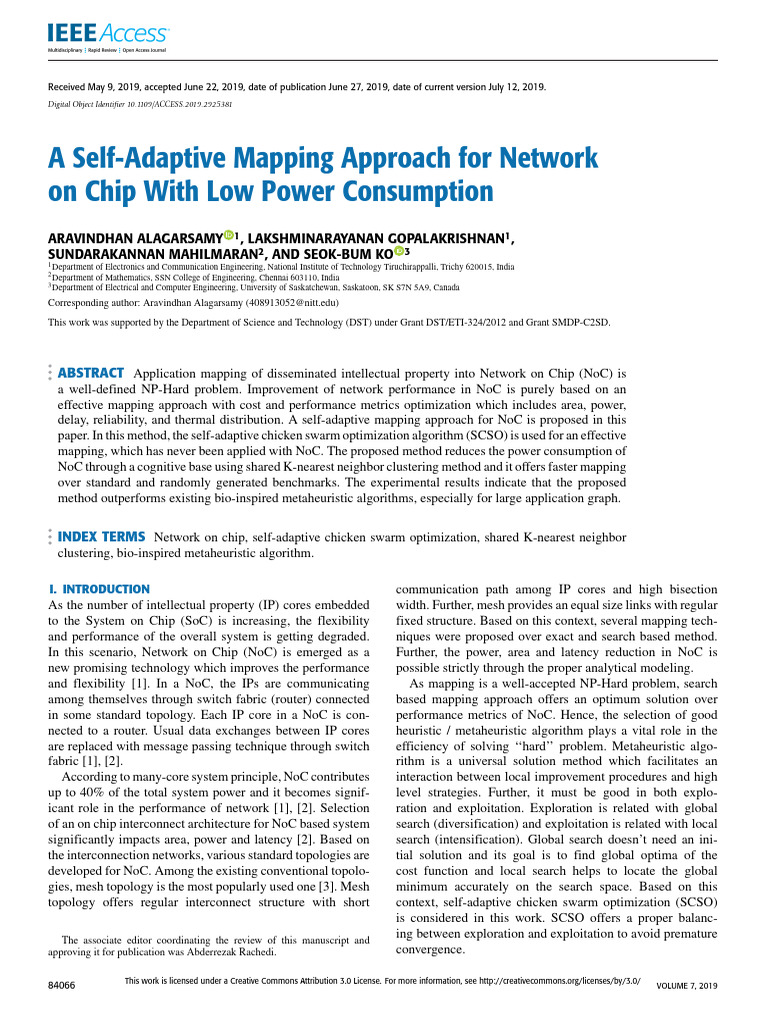 A Self-Adaptive Mapping Approach For Network On Chip With Low Power ...