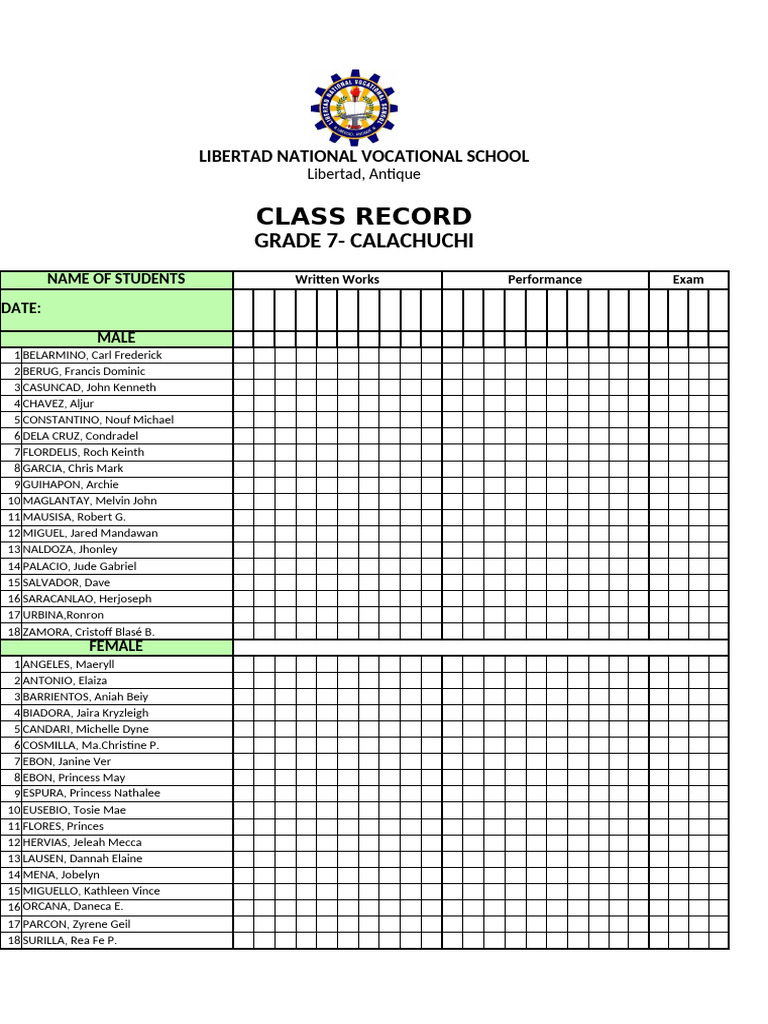 Grade 7 Class Record | PDF Grade 7 Class Record | PDF