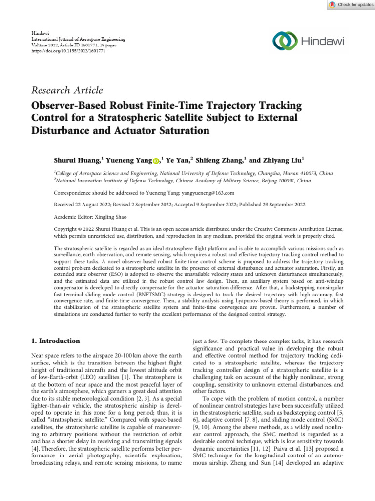 International Journal of Aerospace Engineering - 2022 - Huang - Observer‐Based Robust Finite ...