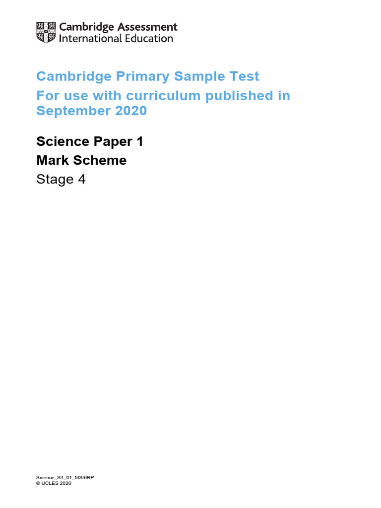 Science Stage 4 Paper 1 Mark Scheme | PDF | Earth | Sun