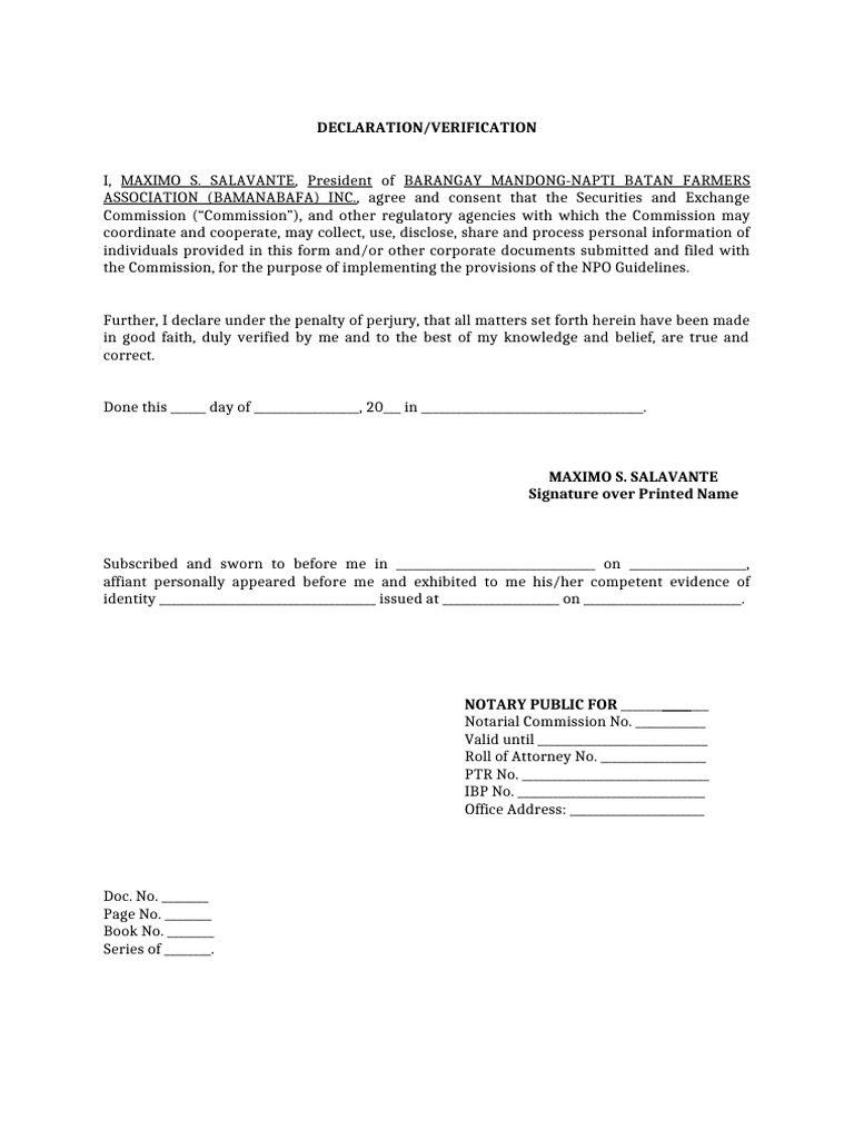 2019 Mandatory Disclosure Declaration Verification | PDF