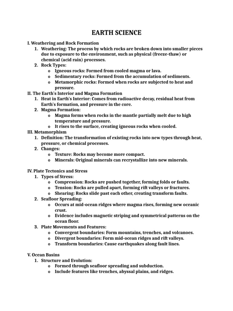 Earth Science: Weathering, Rocks, and Tectonics | PDF | Rock (Geology ...