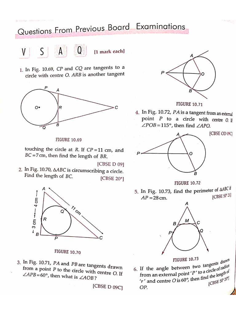 PYQ'S of Circles - Class X | PDF | Circle | Geometric Objects