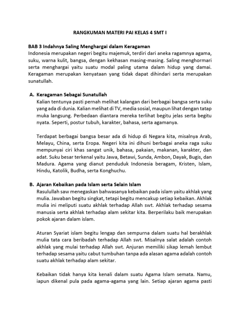 RANGKUMAN MATERI UAS PAI KELAS 4 | PDF