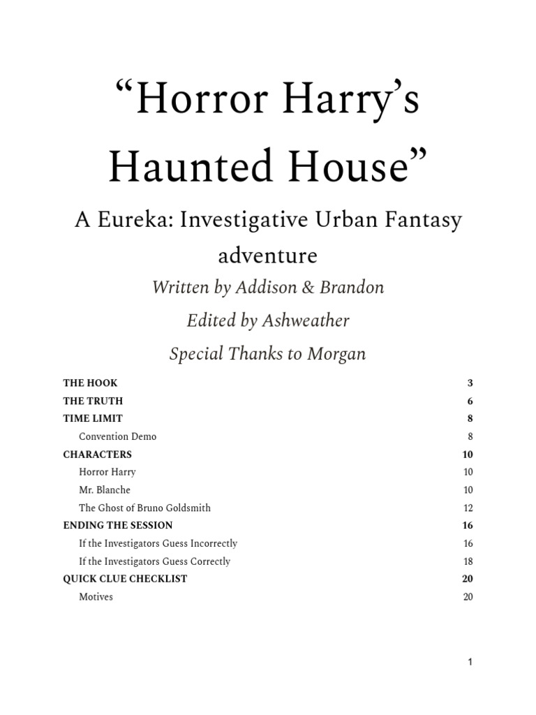 Horror Harry's Haunted House (Eureka Adventure Module) October 17th 2024 | PDF | Ghosts